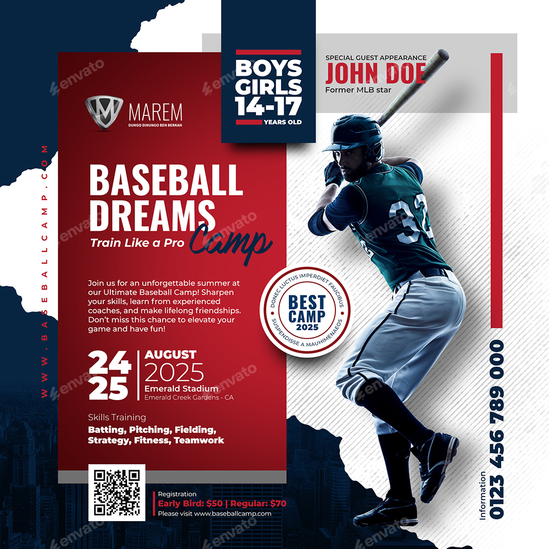 Baseball Camp Flyer and Social Media, Print Templates | GraphicRiver