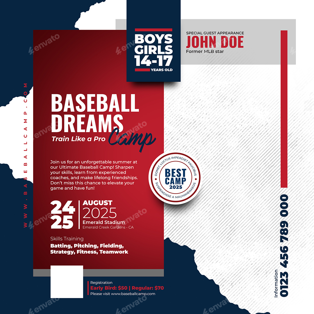Baseball Camp Flyer and Social Media, Print Templates | GraphicRiver
