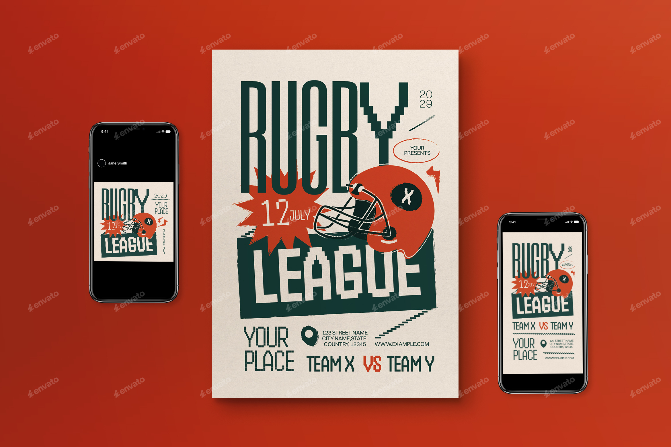 Orange Hand Drawn Rugby League Flyer Set, Print Templates | GraphicRiver