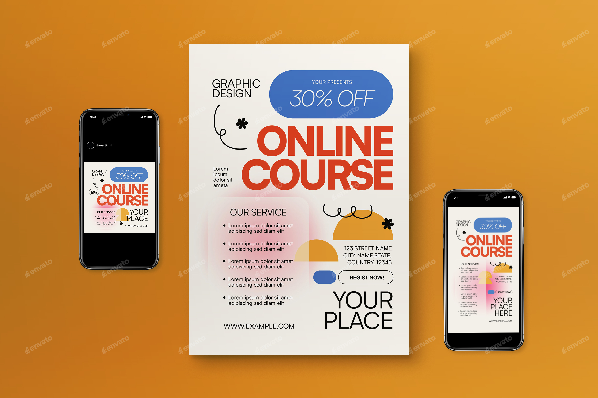 White Graphic Design Online Course Flyer Set, Print Templates ...