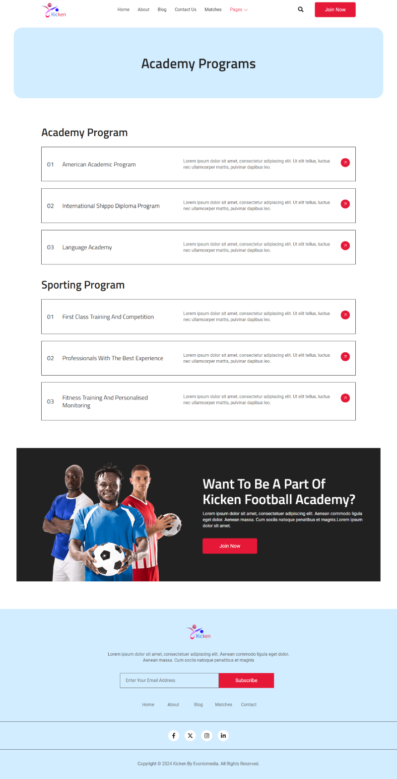 Kicken - Football & Sports Academy Elementor Template Kit by Evonicmedia
