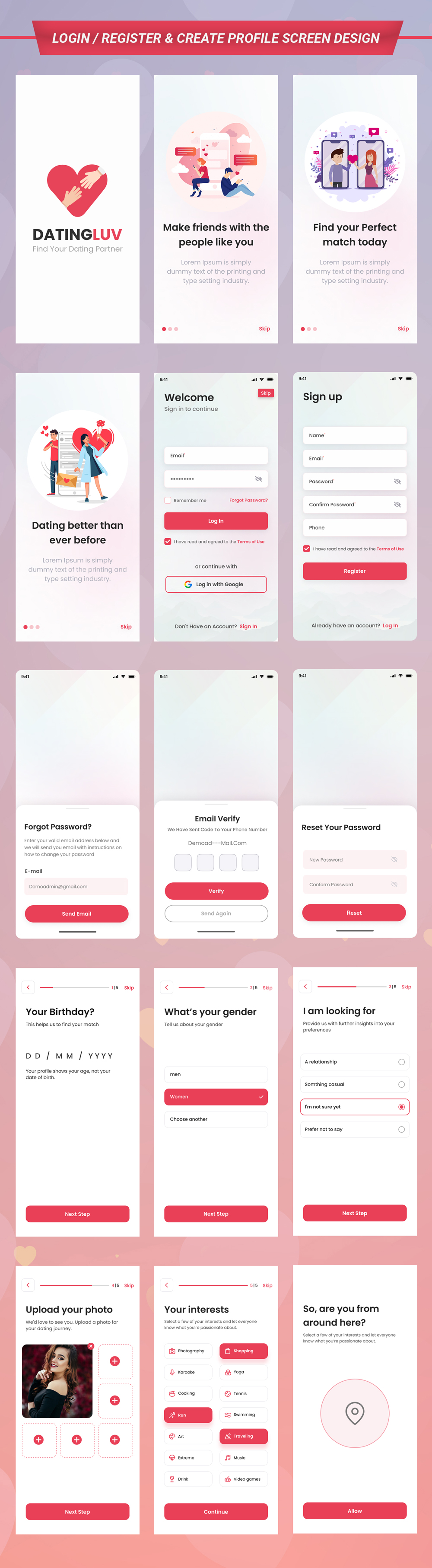 DatingLuv - Premium Figma Dating UI Kit Template for Mobile App by ...