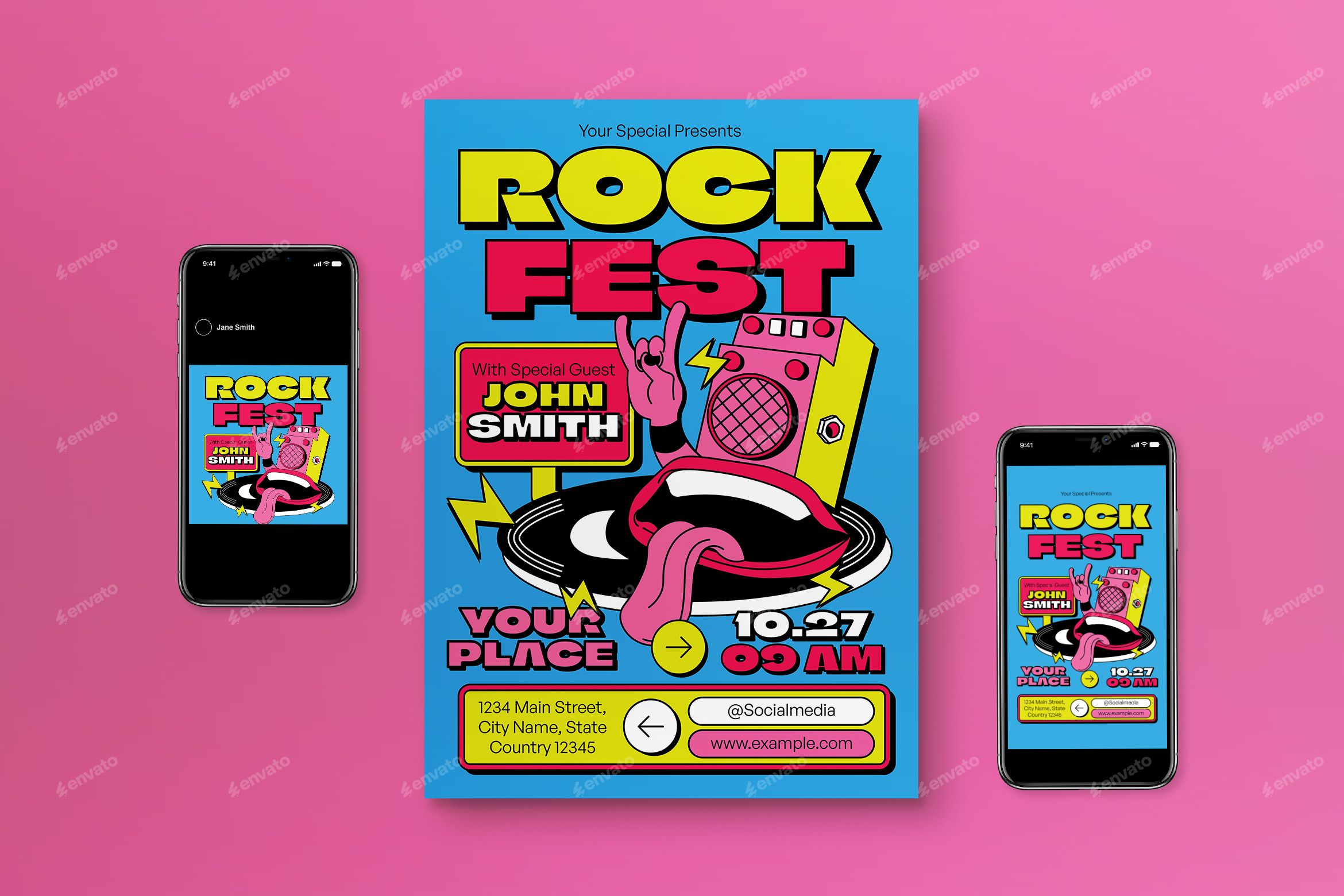 Blue Psychedelic Rock Fest Flyer Set, Print Templates | GraphicRiver