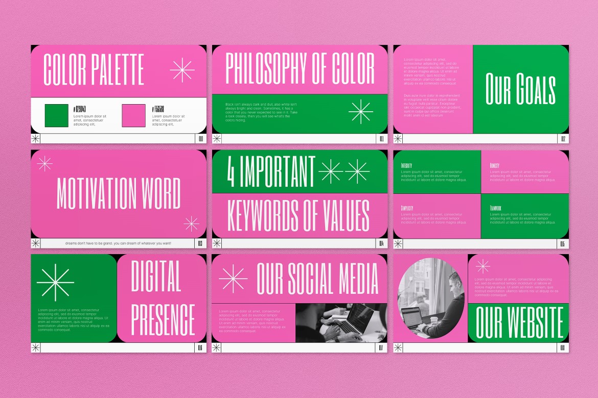 Pink And Green Geometric Brand Power Point, Presentation Templates
