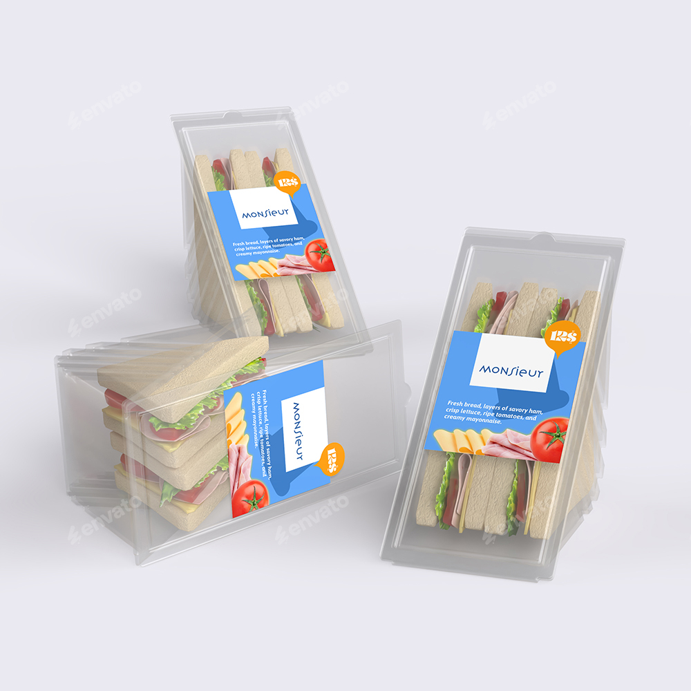 Triangle Sandwich Box Label Mock-Up, Graphics | GraphicRiver