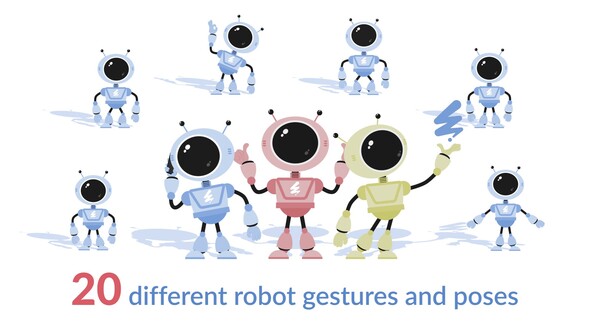 20 robot character animations with different gestures and poses, After ...