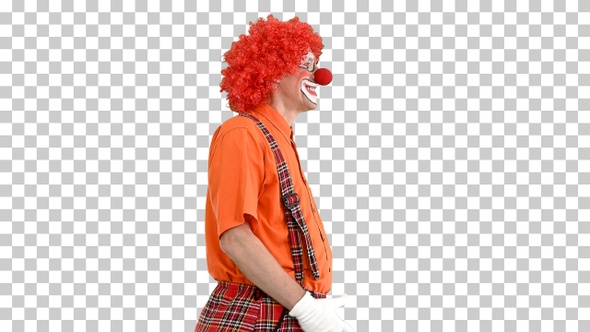 Funny clown with red hair walking comically, Alpha Channel, Stock Footage