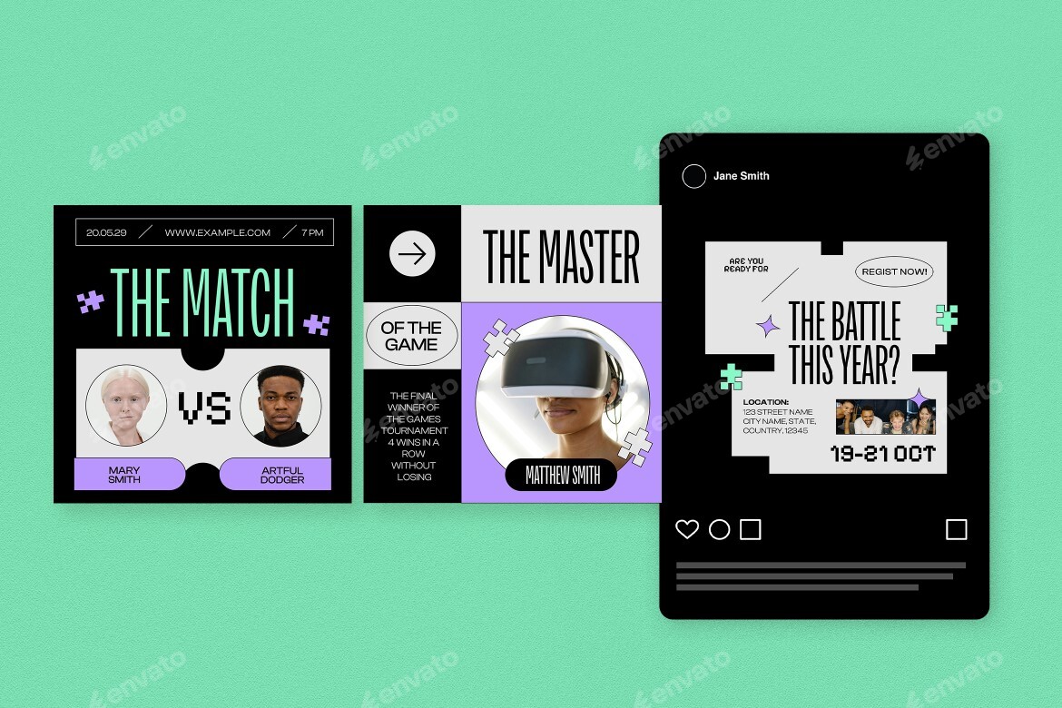 Black Pixelated Video Games Instagram Pack, Web Elements | GraphicRiver