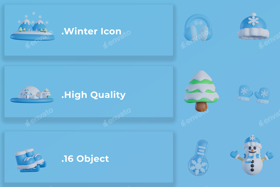 3D Winter Icon Set, Icons | GraphicRiver