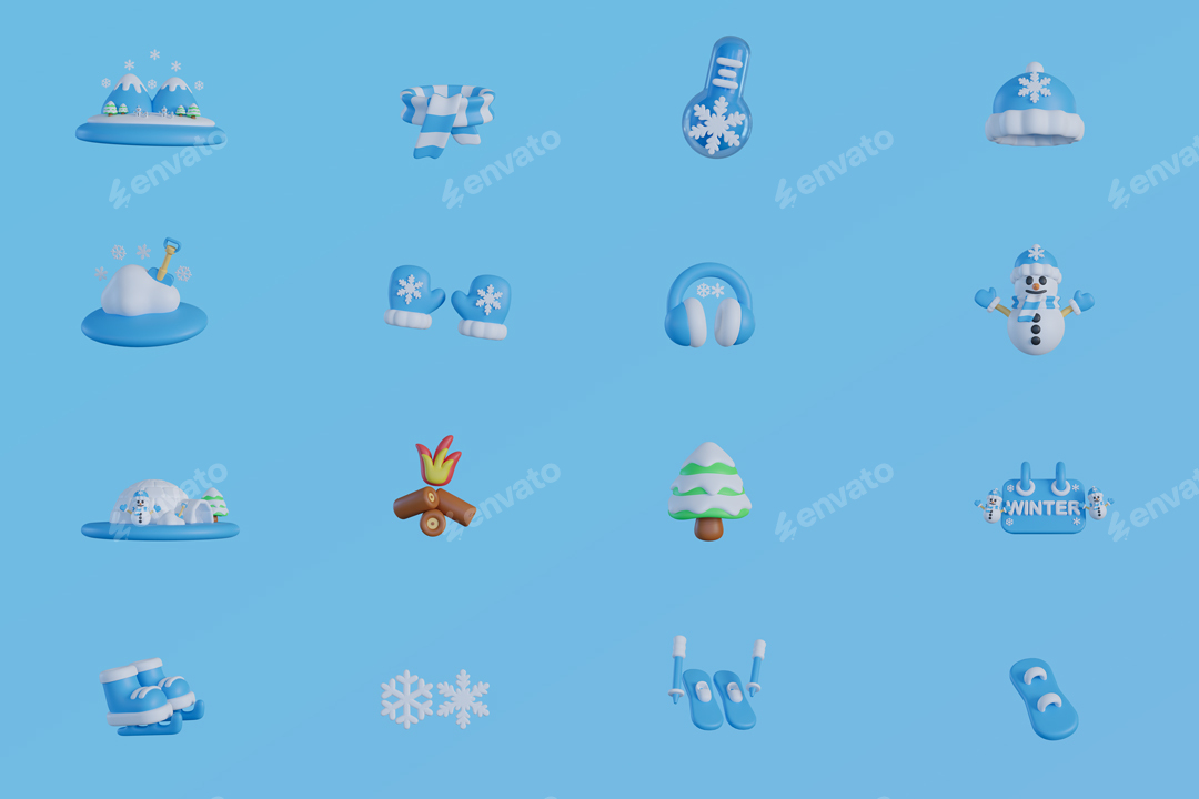 3D Winter Icon Set, Icons | GraphicRiver