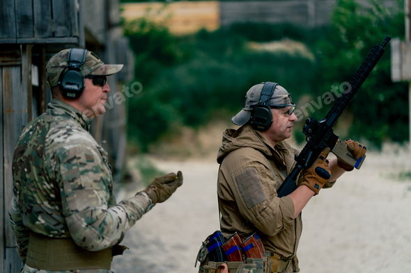 military tactical strategy rifle position for training on a ...