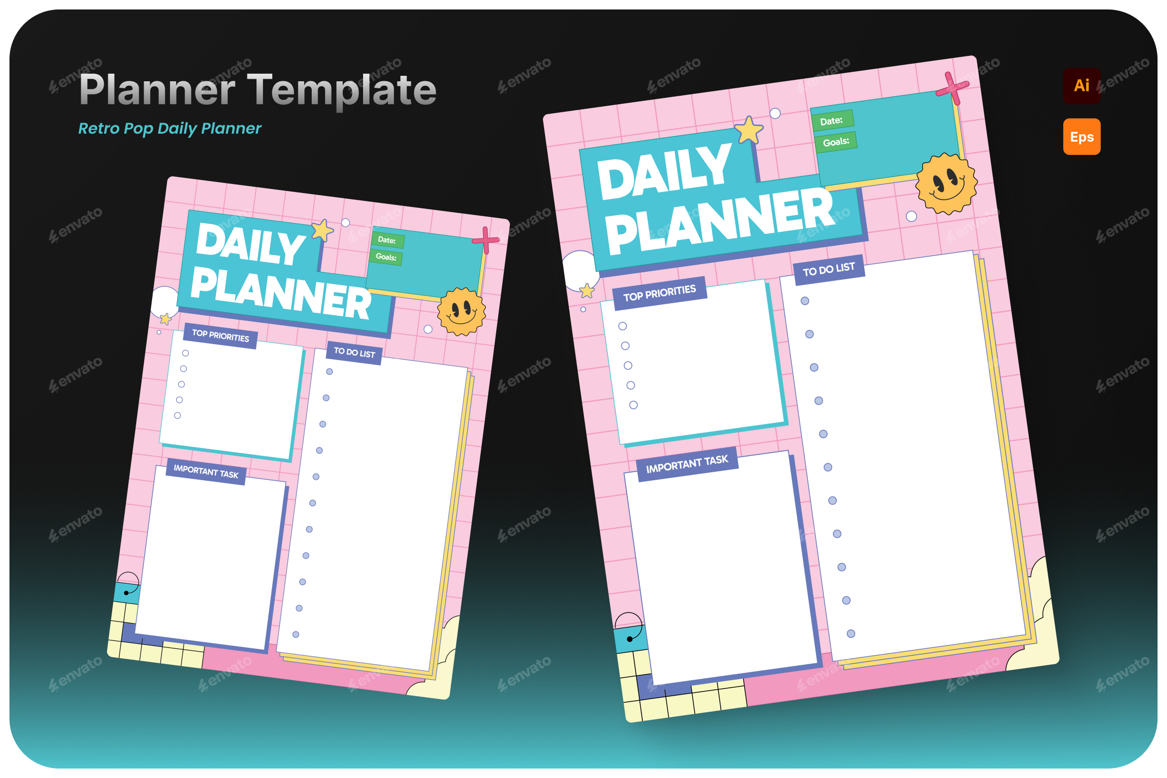 Retro Pop Daily Planner Template, Print Templates | GraphicRiver