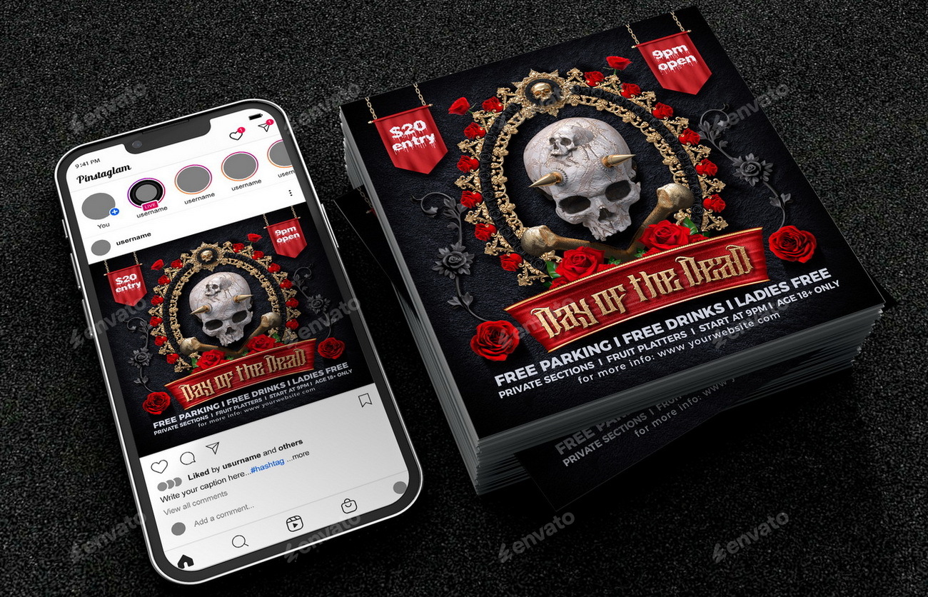 Dia De Los Muertos Flyer Bundle, Print Templates | GraphicRiver