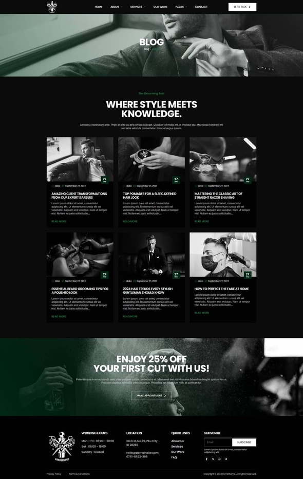Dapper - Barbershop & Hair Studio Elementor Template Kit by Rometheme