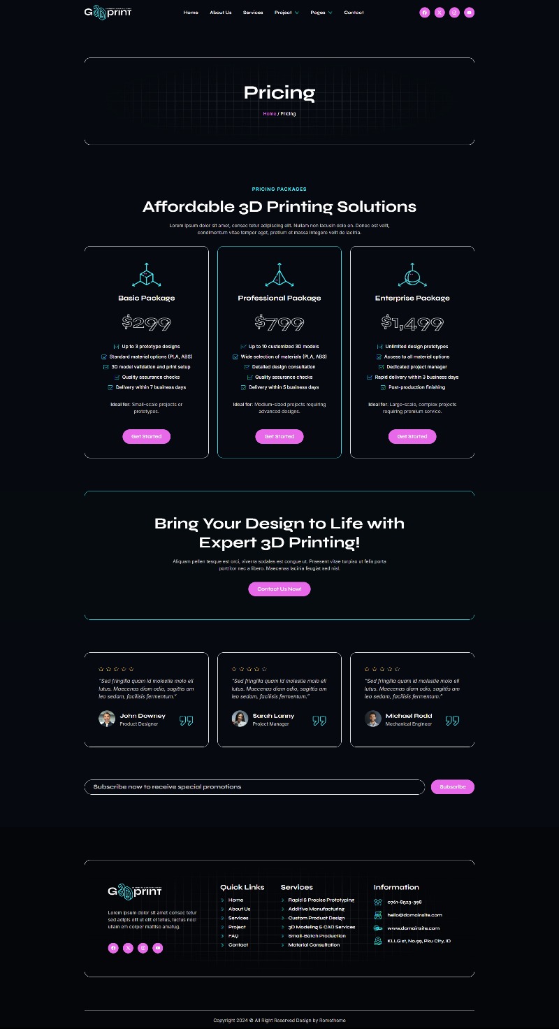 G3DPrint - 3D Printing & Manufacturing Elementor Template Kit by Rometheme