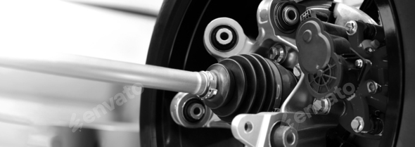 Car suspension and drive shaft. Structure of EV car spare parts. Stock ...