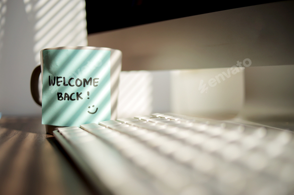 Welcome Back Handwriting on Sticky Note Stock Photo by Queenmoonlite35