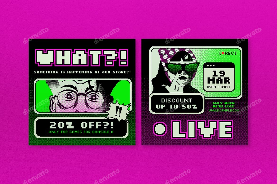 Green Pixelated Video Games Square Banner, Web Elements | GraphicRiver