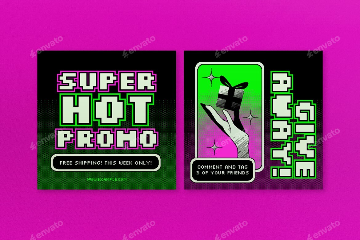 Green Pixelated Video Games Square Banner, Web Elements | GraphicRiver