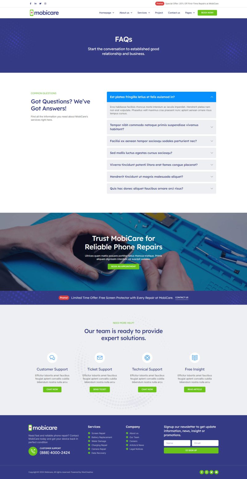 MobiCare - Mobile Phone & Computer Repair Elementor Pro Template Kit by moxcreative