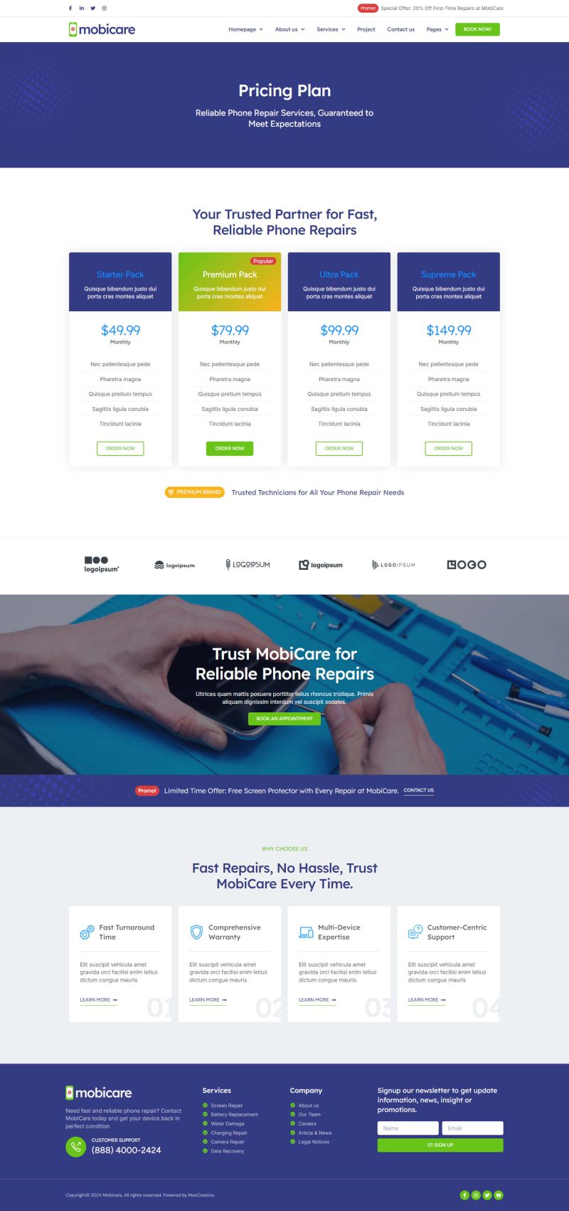 MobiCare - Mobile Phone & Computer Repair Elementor Pro Template Kit by ...