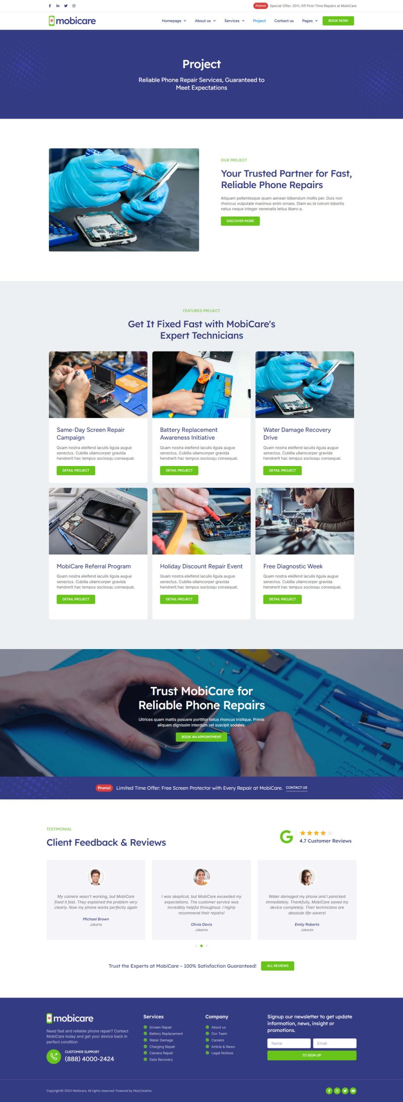 MobiCare - Mobile Phone & Computer Repair Elementor Pro Template Kit by moxcreative