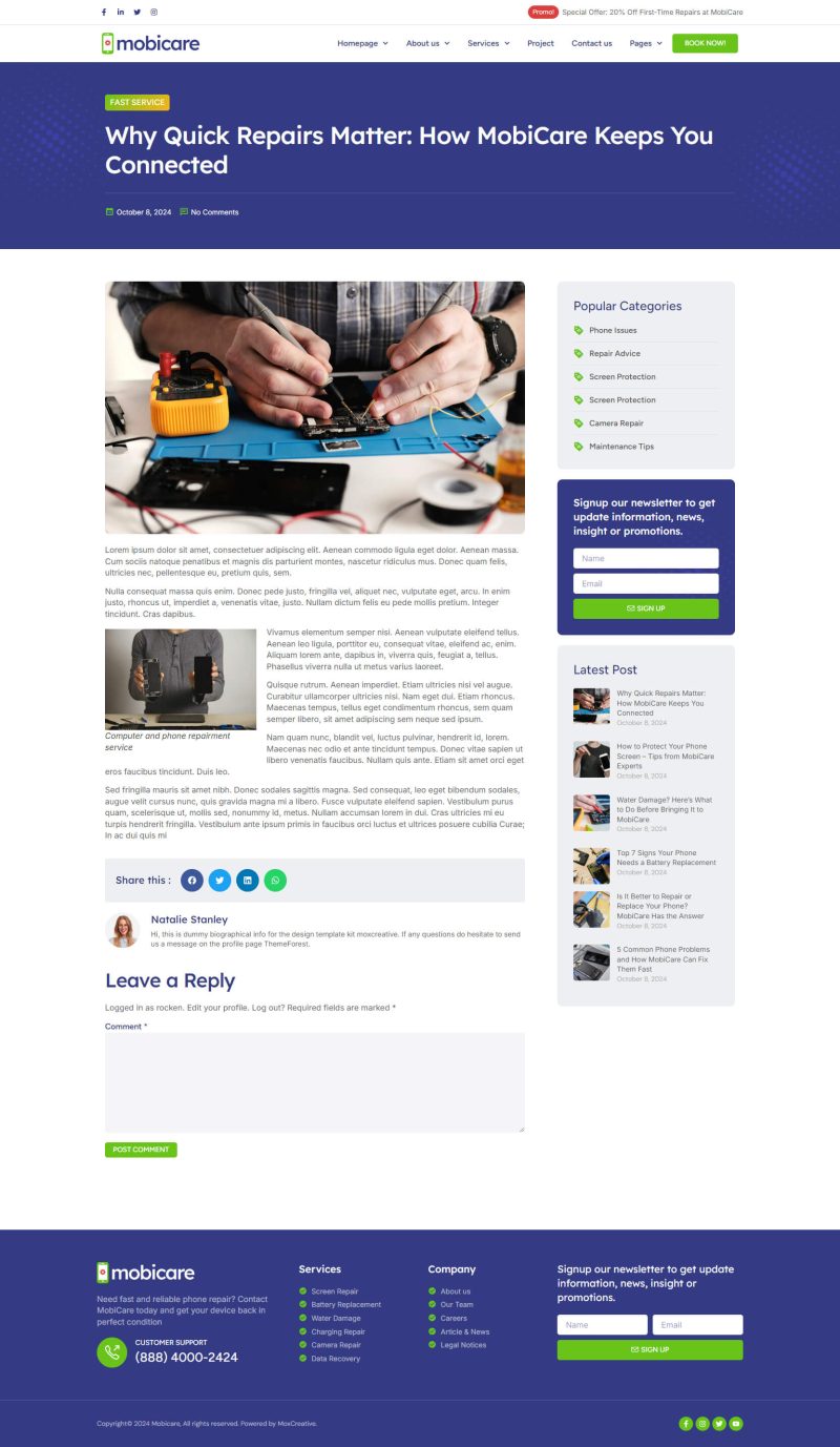 MobiCare - Mobile Phone & Computer Repair Elementor Pro Template Kit by ...