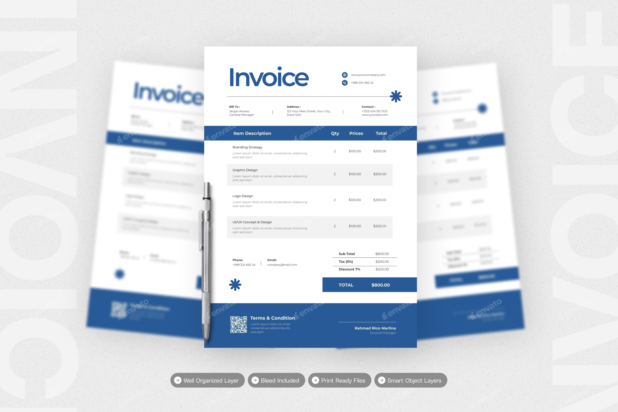 Blue Simple - Invoice, Print Templates | GraphicRiver