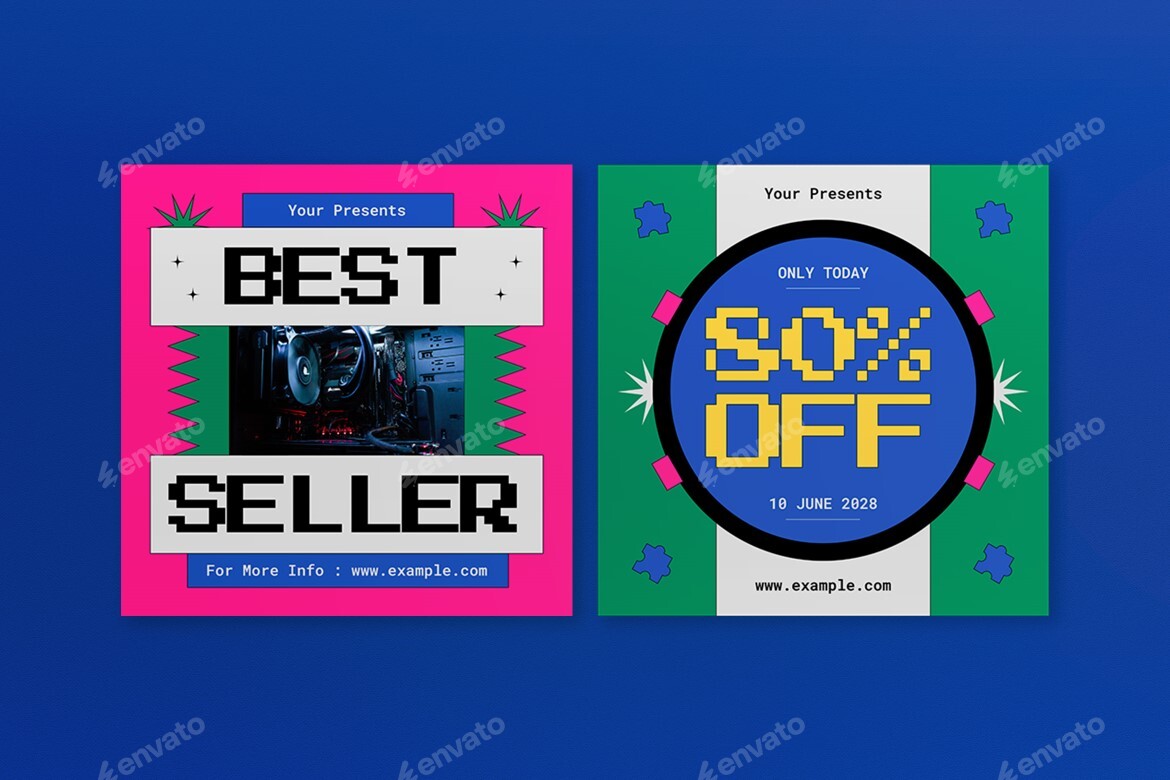 Grey Pixelated Games Square Banner, Web Elements | GraphicRiver