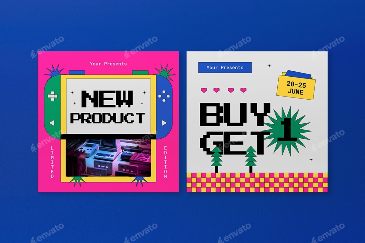 Grey Pixelated Games Square Banner, Web Elements | GraphicRiver