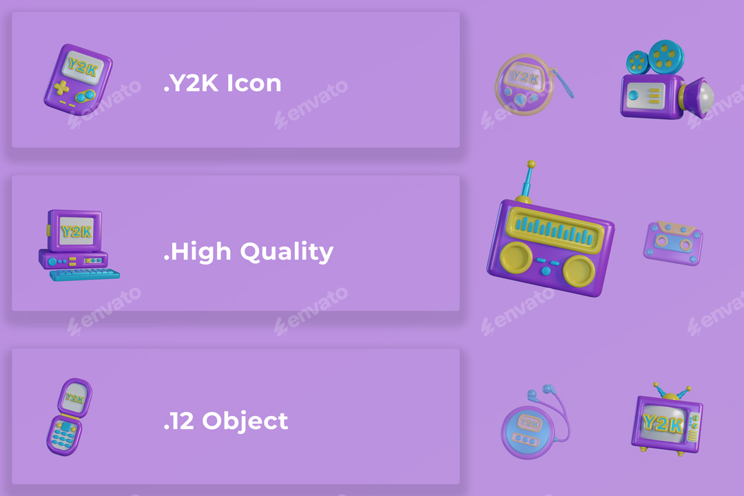 3D Y2K Icon, Icons | GraphicRiver