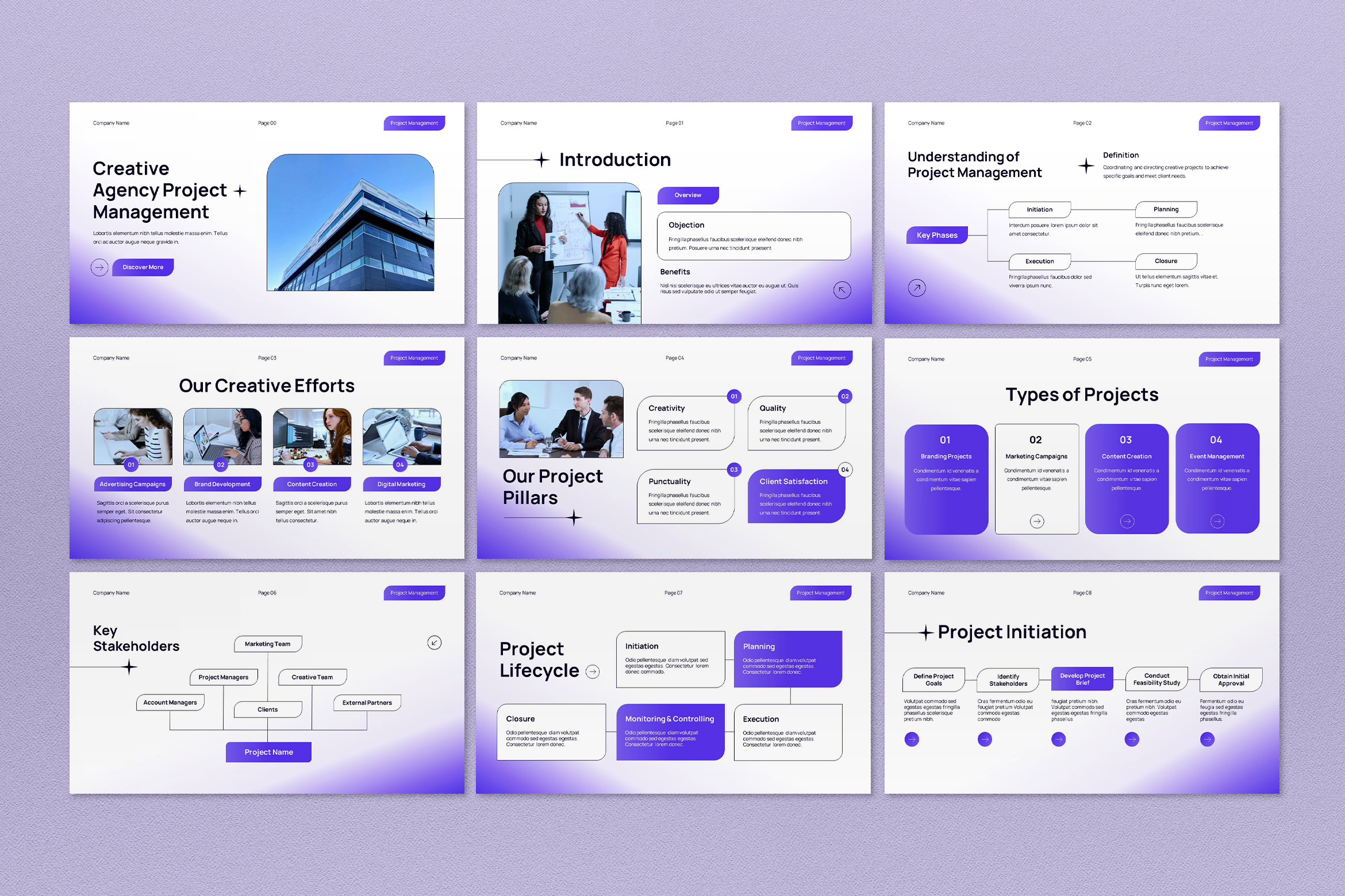 White and Purple Gradient Project Management PPT, Presentation Templates
