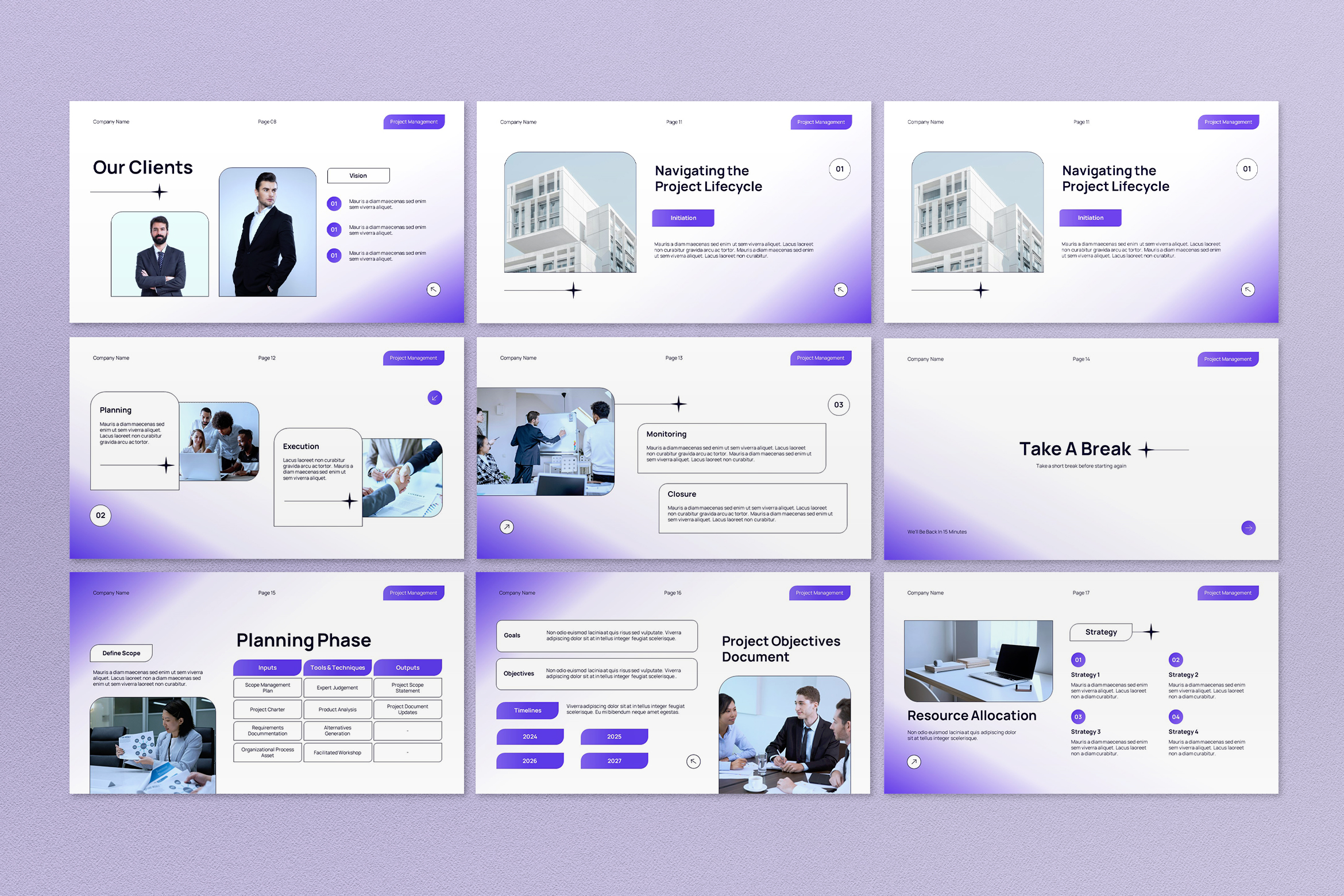 White and Purple Gradient Project Management PPT, Presentation Templates