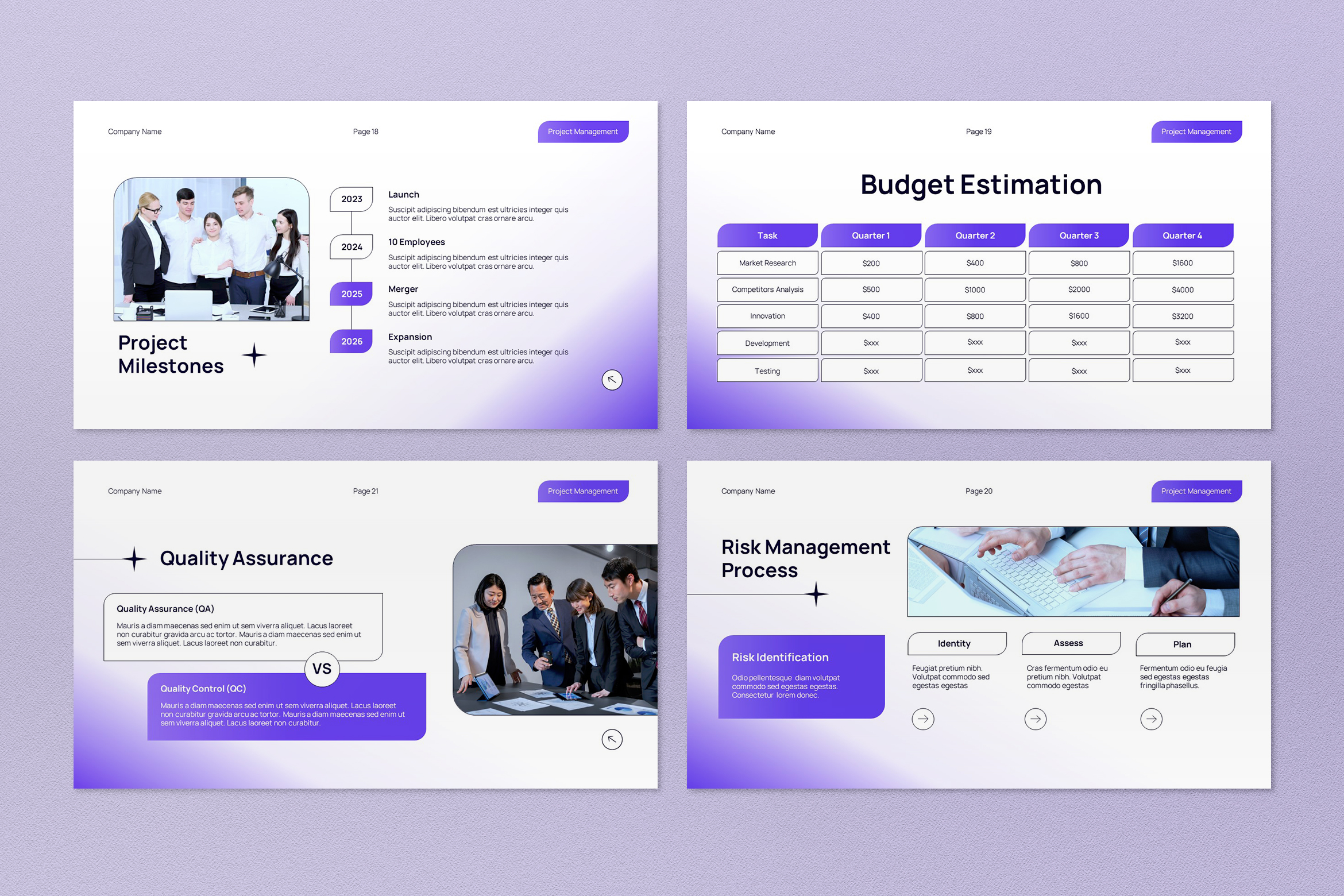 White and Purple Gradient Project Management PPT, Presentation Templates
