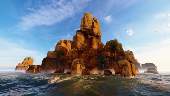 Island With Stone Frescoes On The Rocks, Motion Graphics | VideoHive