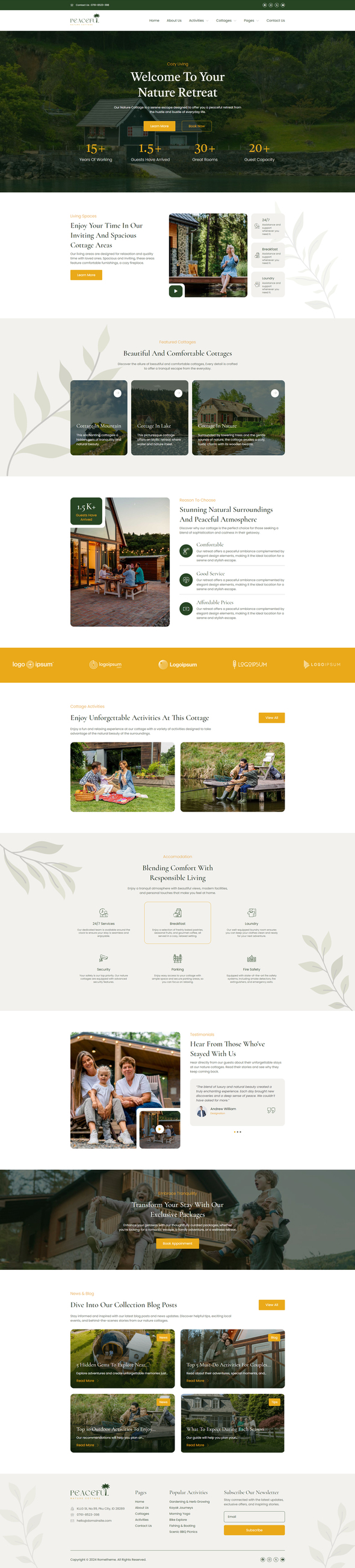 Peaceful - Nature Cottage Elementor Template Kit by Rometheme | ThemeForest