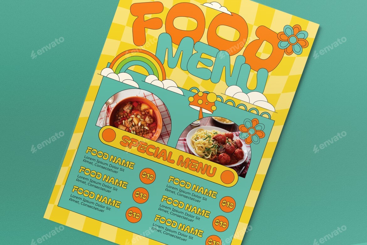 Yellow Retro Food Menu, Print Templates | GraphicRiver