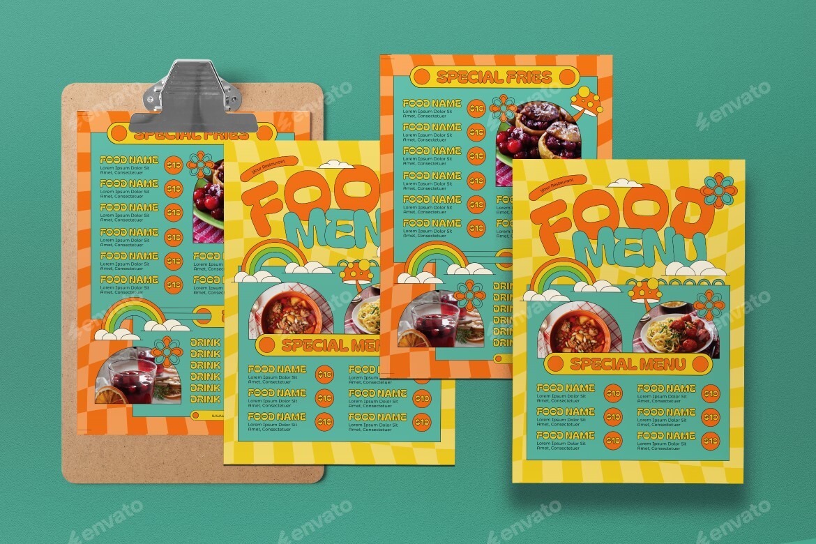 Yellow Retro Food Menu, Print Templates | GraphicRiver