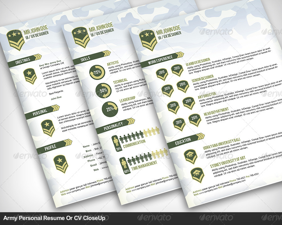 Army Personal Resume Or CV, Print Templates | GraphicRiver
