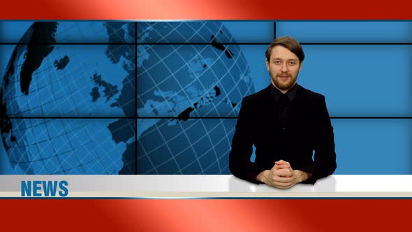 An Anchorman Telling The Breaking News In TV Studio, Stock Footage