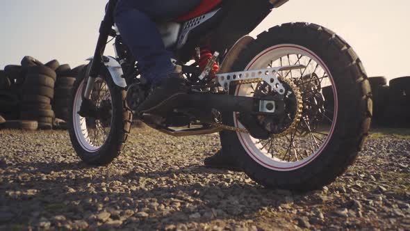 Professional Motorcyclist Drift and Turns on a Motorcycle on the Ground ...