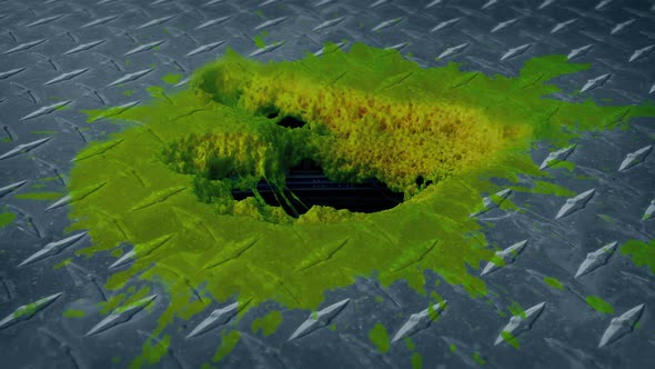 Acid Splats And Eats Hole Through Metal Floor, Stock Footage | VideoHive
