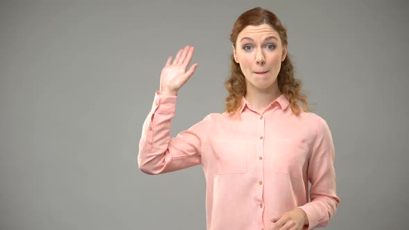 Deaf Woman Signing Bye, Asl Teacher Showing Words in Sign Language ...