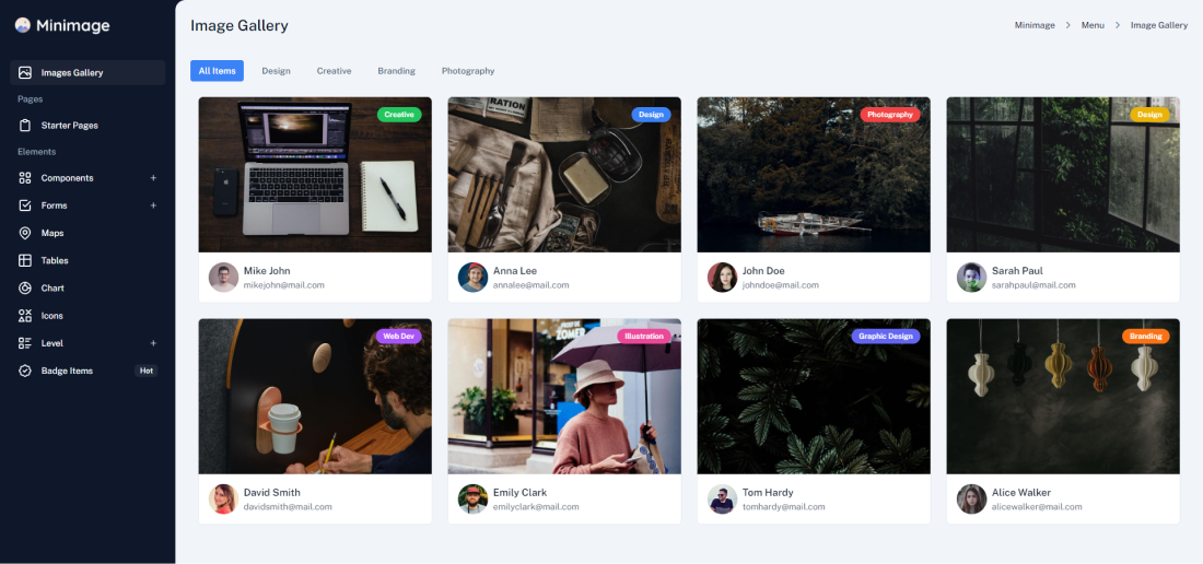 Minimage - Tailwind Image Gallery Setup HTML Template by MyraStudio