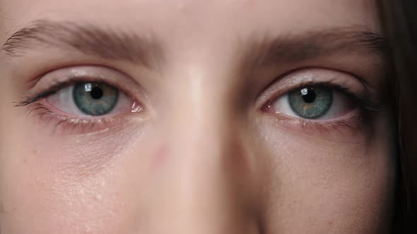 Woman Open Blue Eyes. Close Up of Female Face with Wide Blue Eyes ...