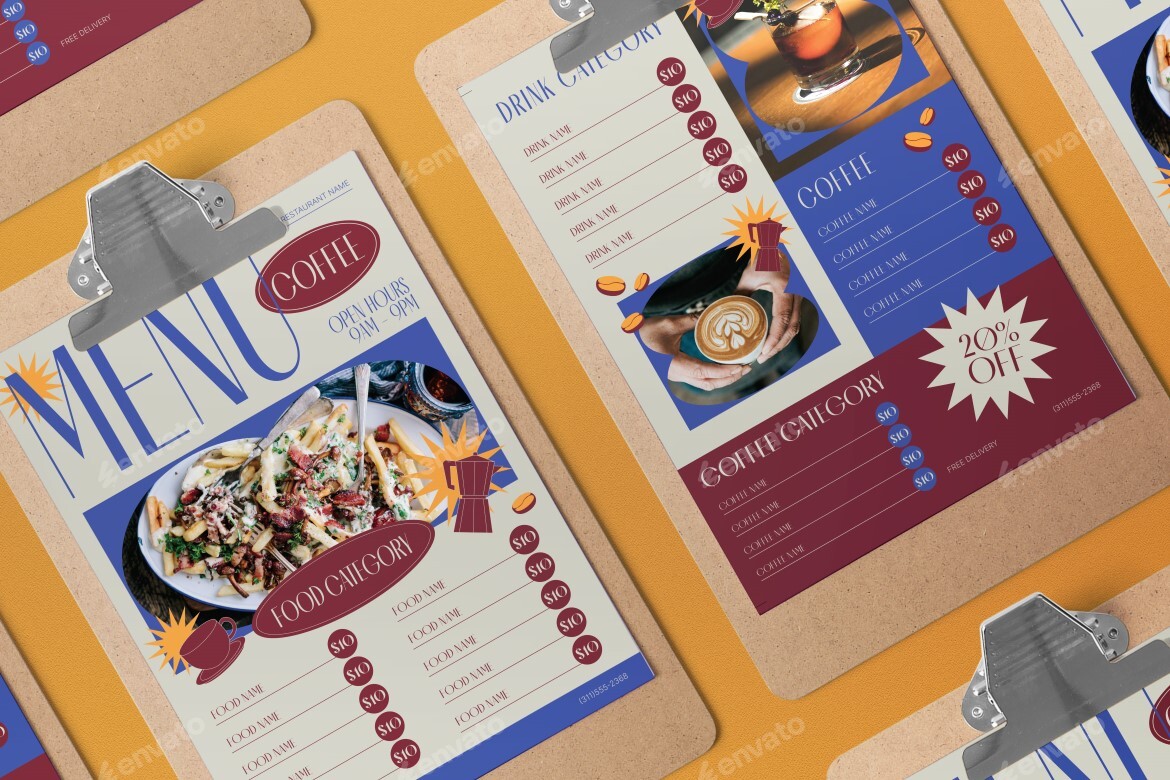 Grey Geometric Coffee Shop Food Menu, Print Templates | GraphicRiver