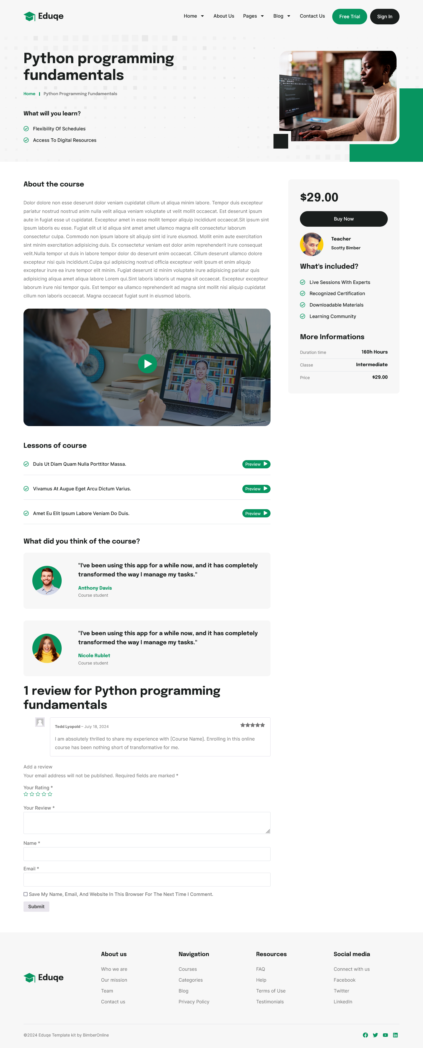 Eduqe - Online Courses Elementor Pro Template Kit by TemplateUp-Pro