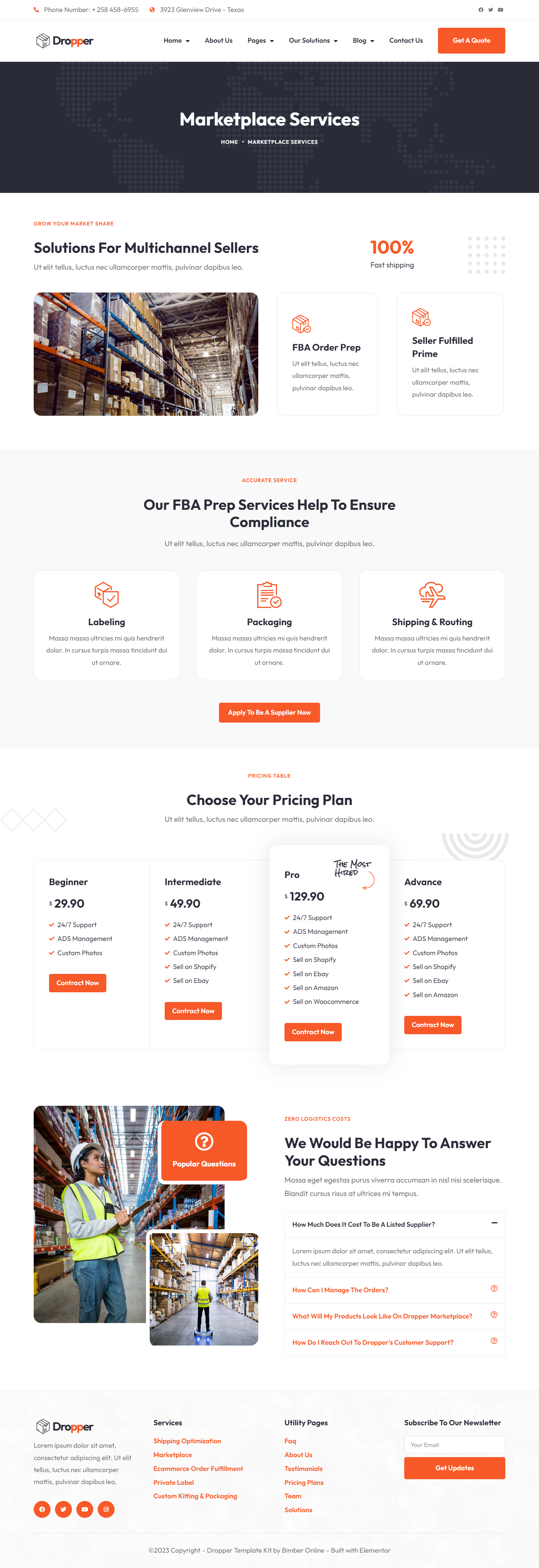 Dropper - Dropshipping & Logistic Elementor Pro Template Kit by TemplateUp-Pro