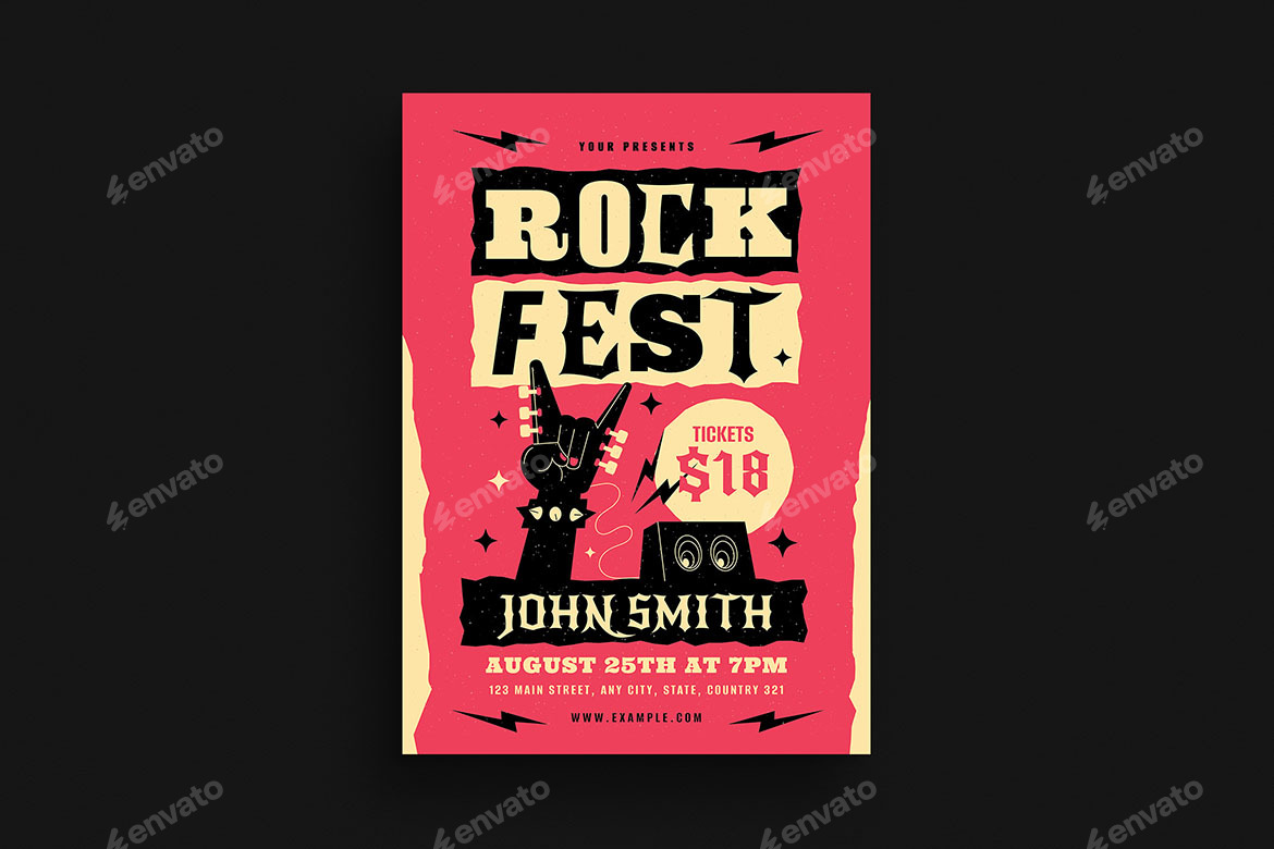 Edgy Rock Festival Event Flyer, Print Templates | GraphicRiver