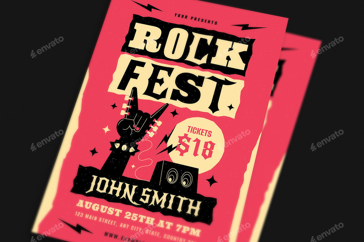 Edgy Rock Festival Event Flyer, Print Templates | GraphicRiver